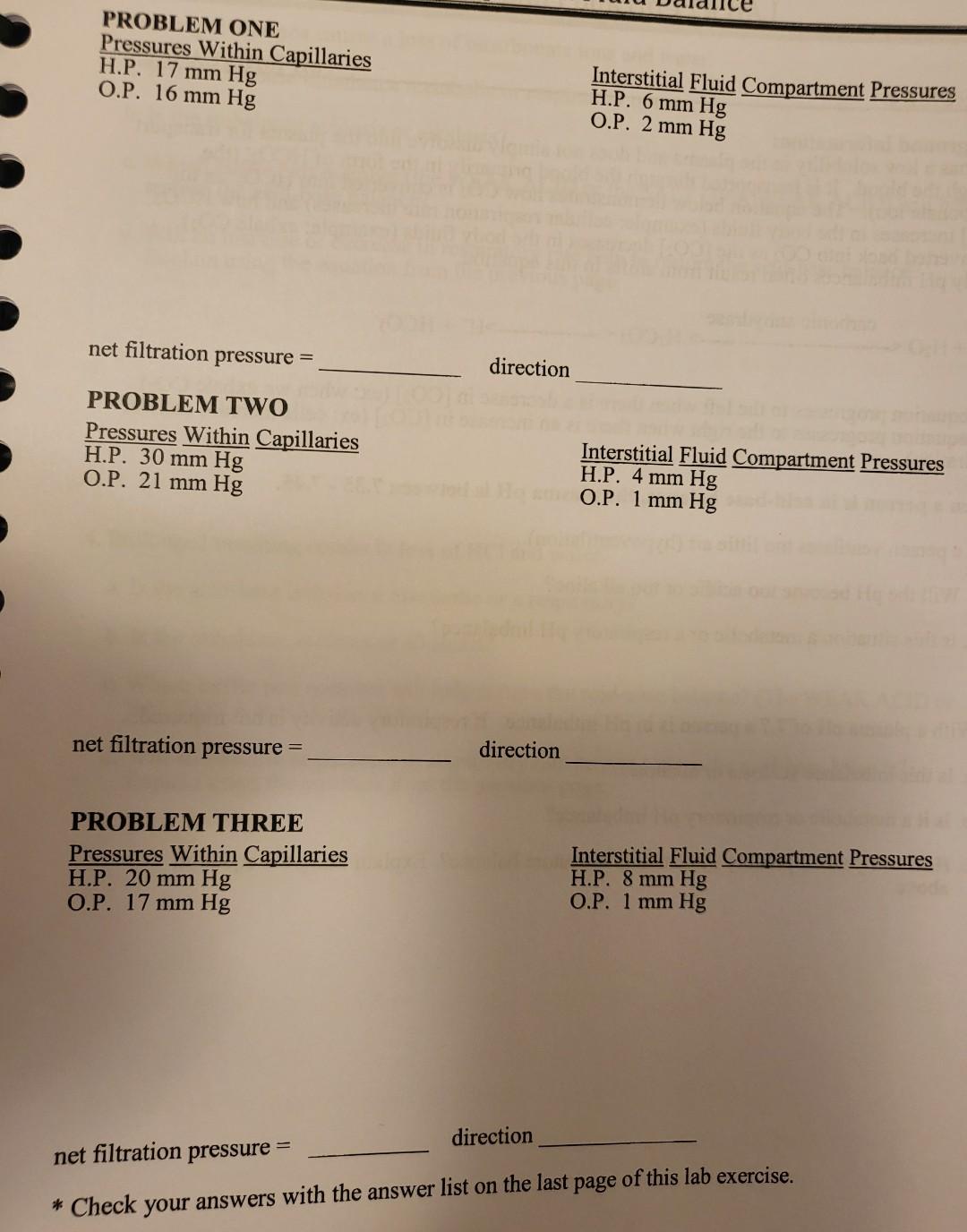 Solved PROBLEM ONE Pressures Within Capillaries H.P. 17 mmHg | Chegg.com