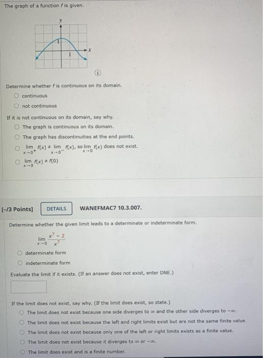 Solved The graph of a function f is given. Determine whether | Chegg.com