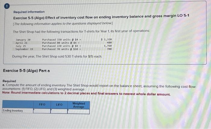 Solved Required information Exercise 5-5 (Algo) Effect of | Chegg.com