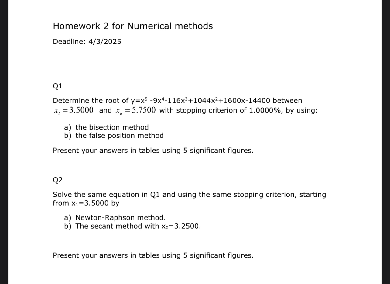 [Solved]: Homework 2 for Numerical methods Deadline: 4/3/202