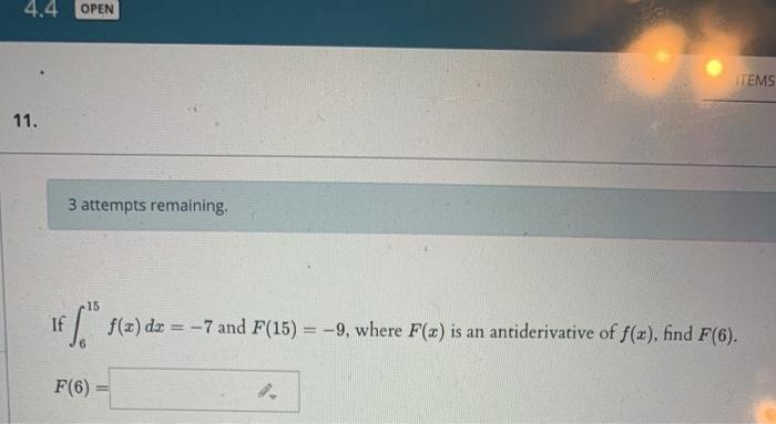 Solved 9. 3 attempts remaining. Evaluate the definite | Chegg.com