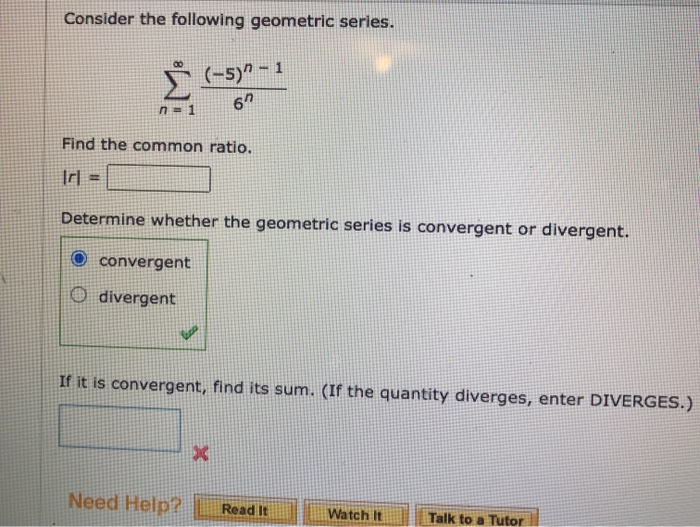 Solved Consider the following geometric series. (-5)" - 1 6 | Chegg.com