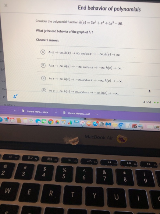 Solved End behavior of polynomials Consider the polynomial | Chegg.com