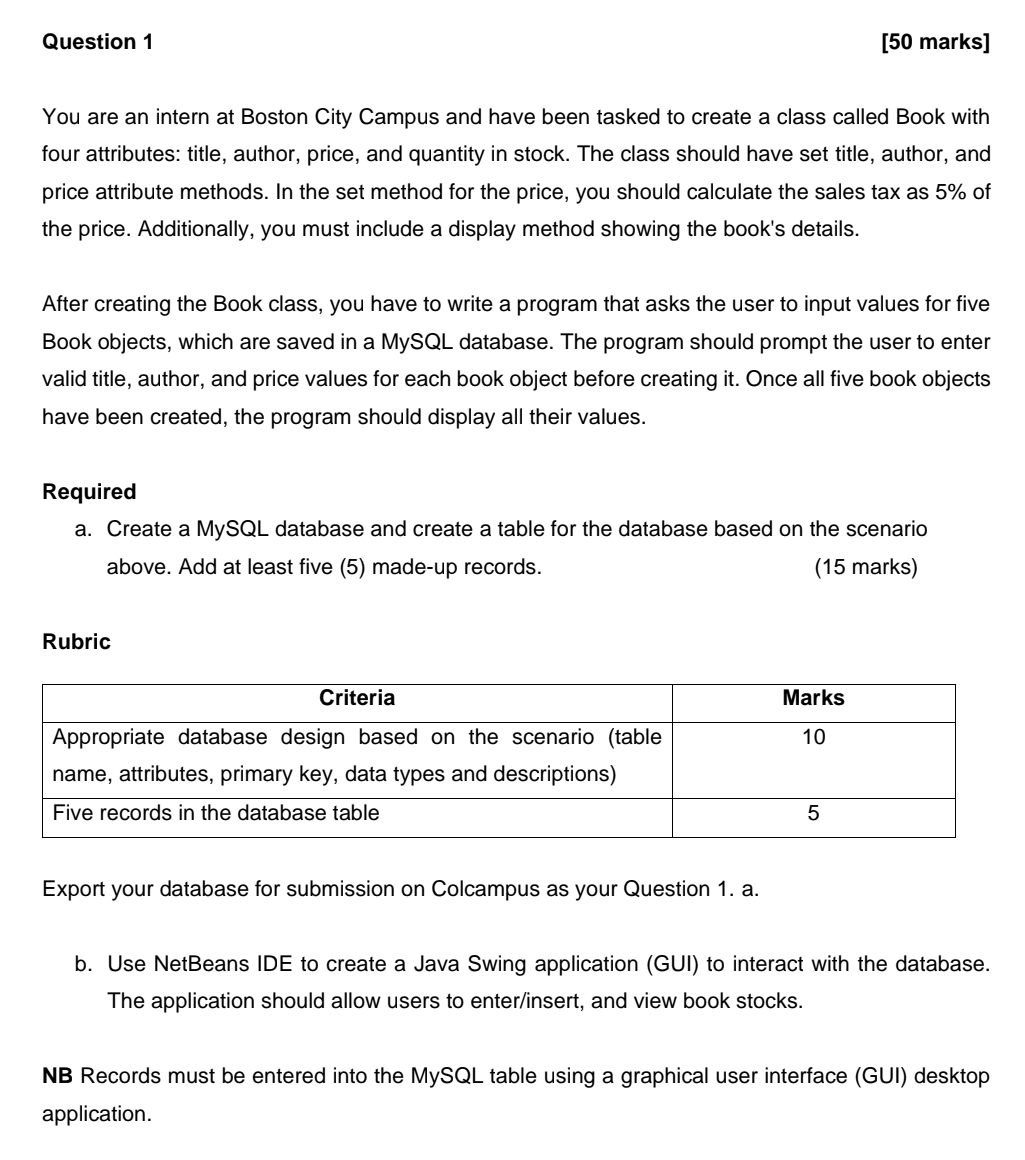 Solved Question 1[50 ﻿marks]You are an intern at Boston City | Chegg.com