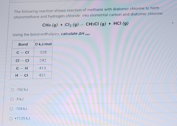 Solved The following reaction shows reaction of methane with | Chegg.com