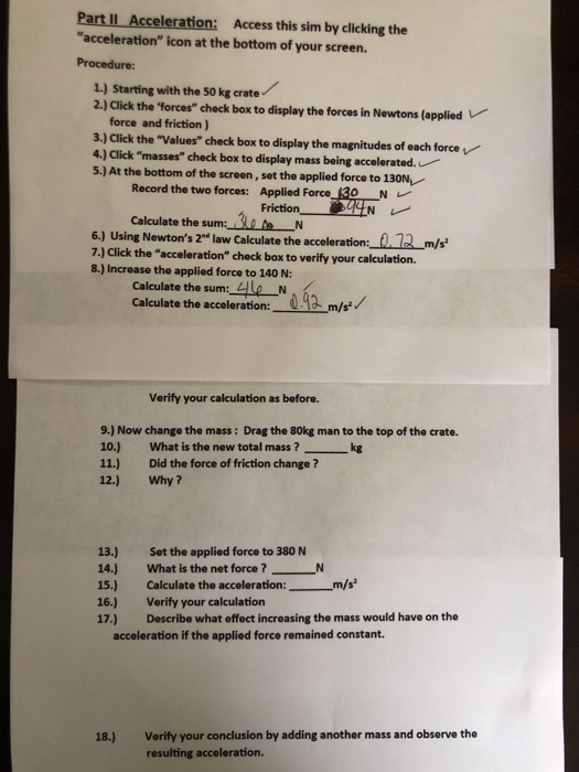 Solved Part II Acceleration: Access this sim by clicking the | Chegg.com