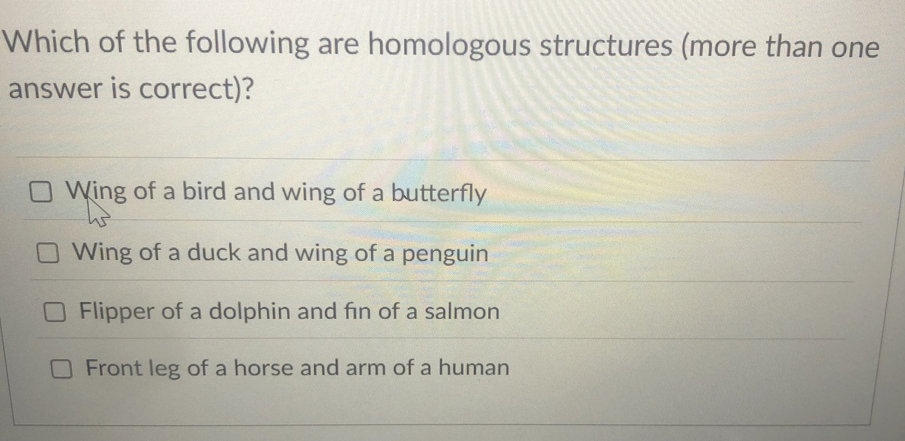 Solved Which of the following are homologous structures | Chegg.com