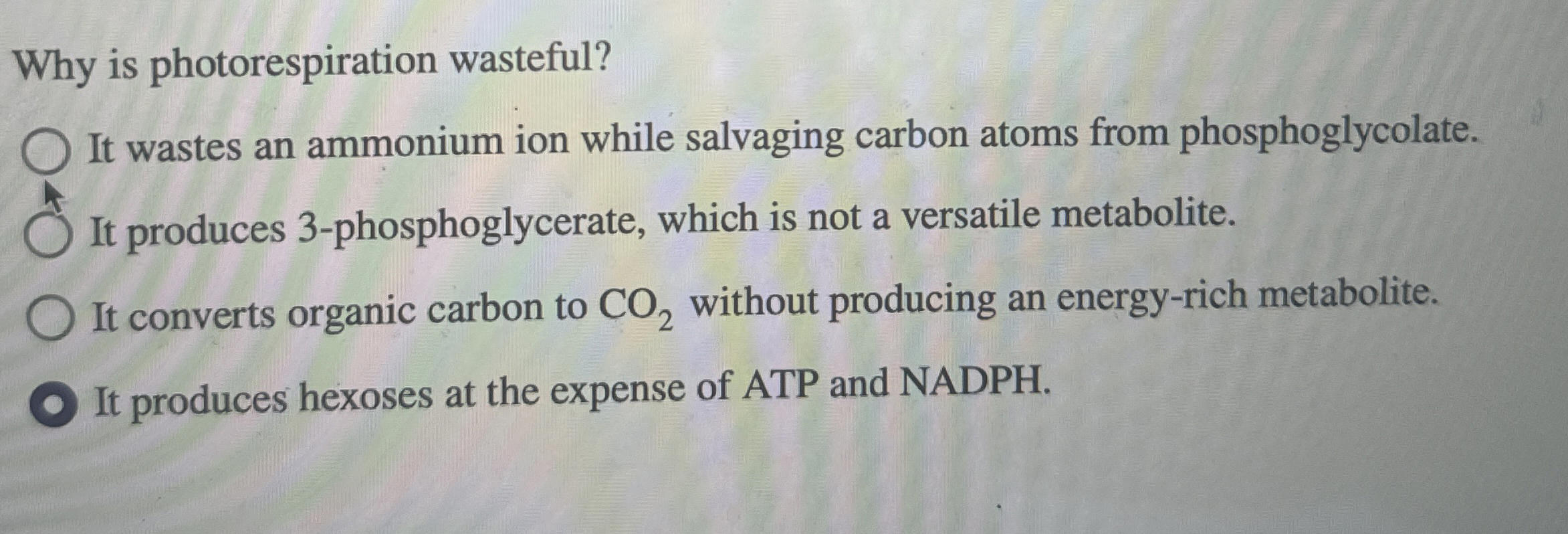 Solved Why is photorespiration wasteful?It wastes an | Chegg.com