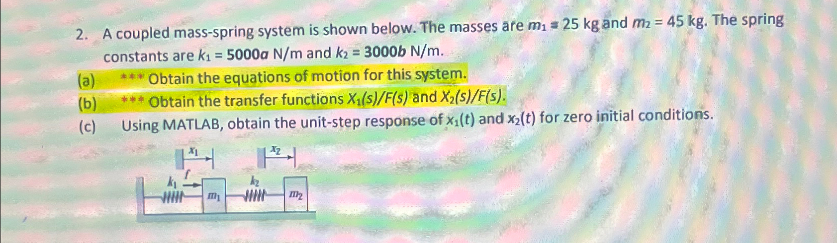 Solved A coupled mass-spring system is shown below. The | Chegg.com