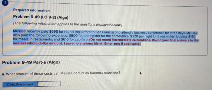 Solved Required information Problem 9-49 (LO 9-2) (Algo) | Chegg.com