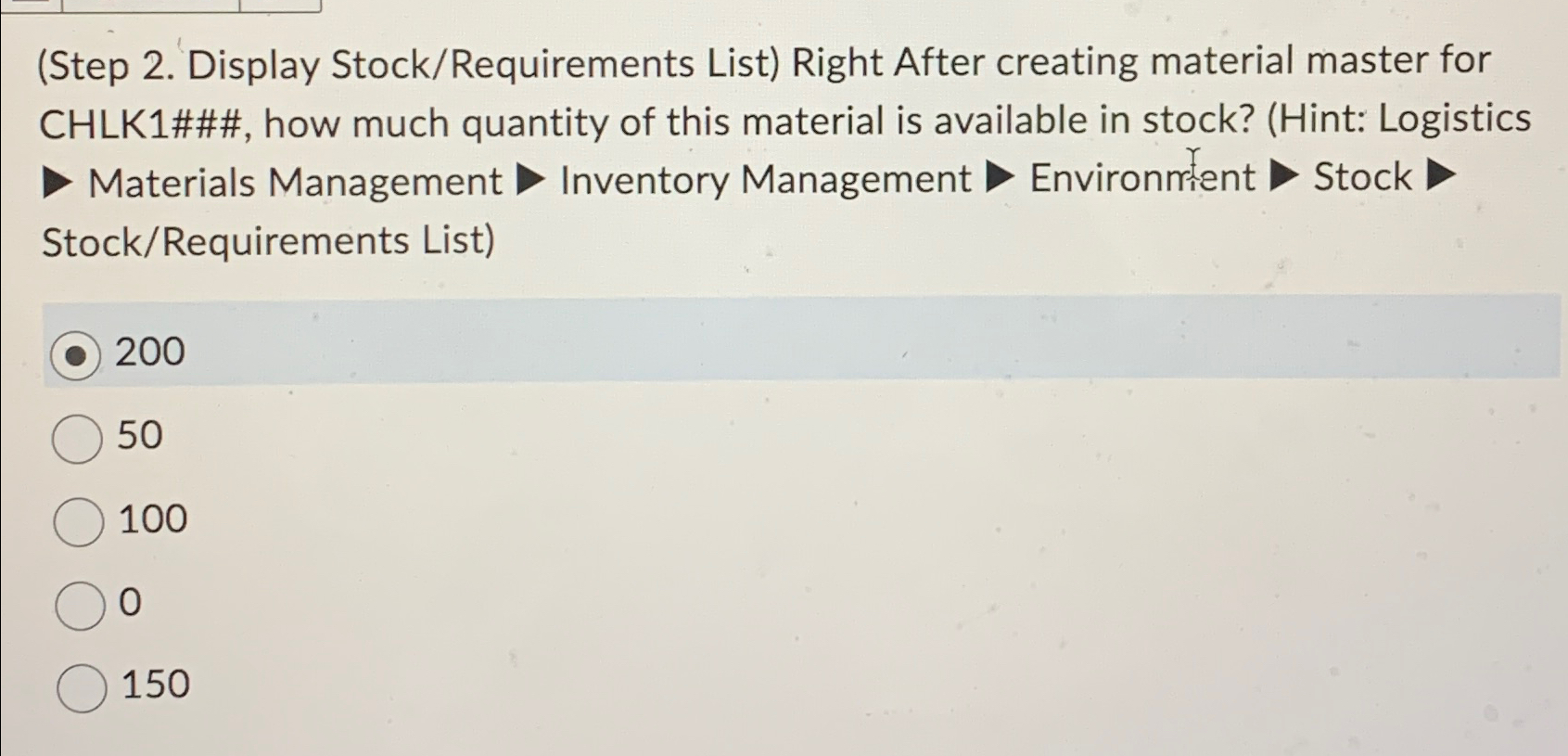 Solved (Step 2. ﻿Display Stock/Requirements List) ﻿Right | Chegg.com