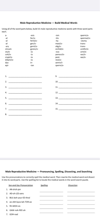 Solved Male Reproductive Medicine - Build Medical Words | Chegg.com