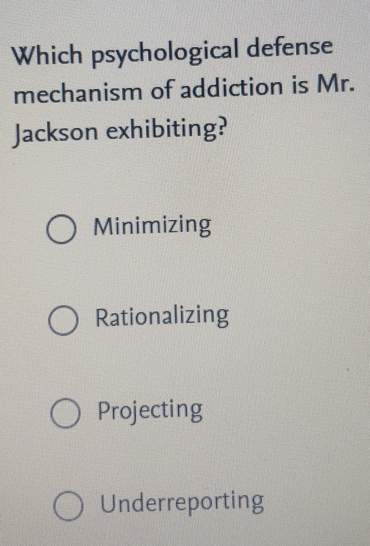 Solved Which psychological defense mechanism of addiction is | Chegg.com