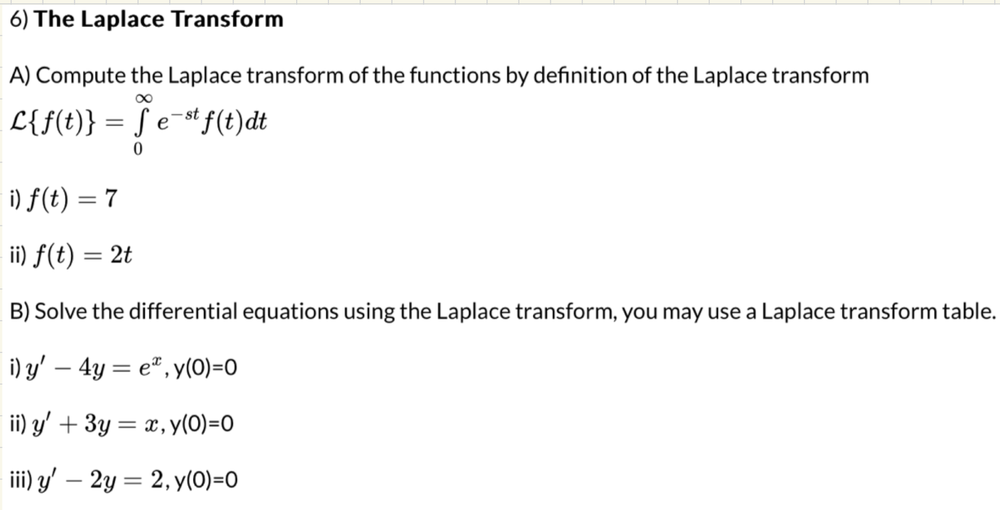 The Laplace TransformA) ﻿Compute the Laplace | Chegg.com