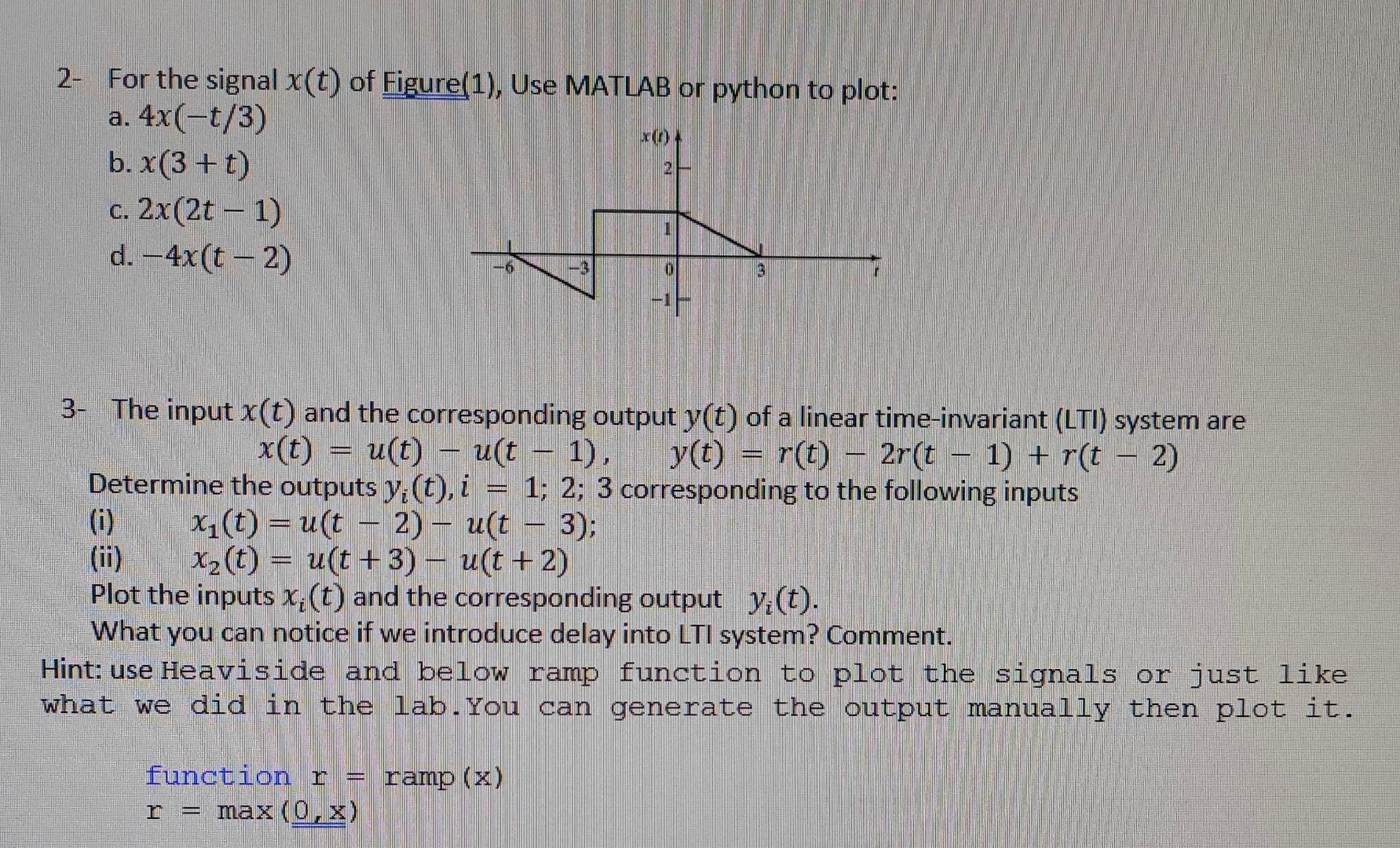 Solved 2- For the signal x(t) of Figure(1), Use MATLAB or | Chegg.com
