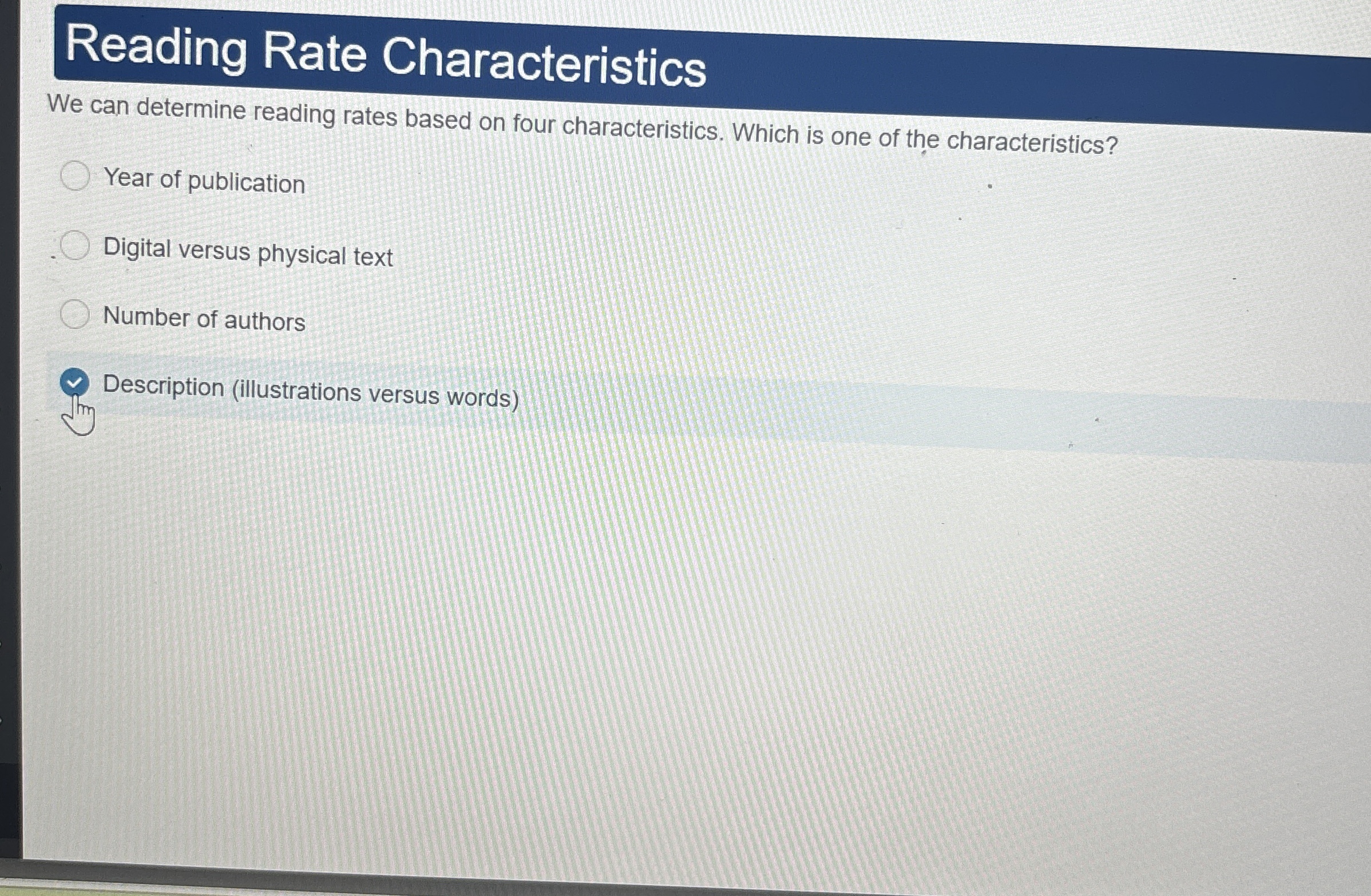 Solved Reading Rate CharacteristicsWe can determine reading | Chegg.com