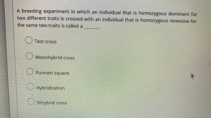 Solved A breeding experiment in which an individual that is | Chegg.com