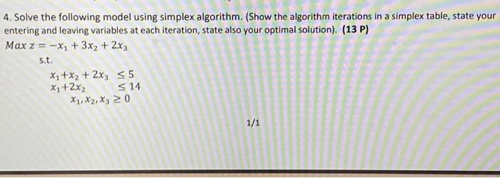 Solved 4 Solve The Following Model Using Simplex Algorithm 6219