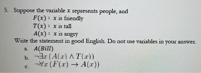 Solved Suppose the variable x represents people, and F(x):x | Chegg.com
