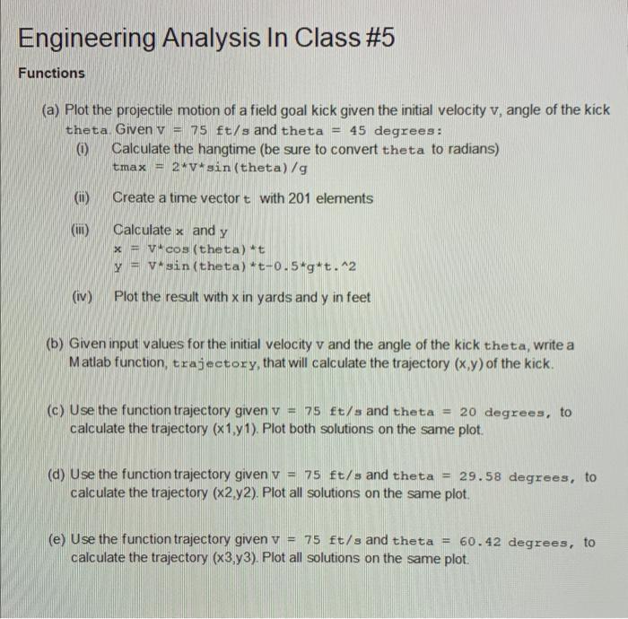 Solved Engineering Analysis In Class #5 Functions (a) Plot | Chegg.com
