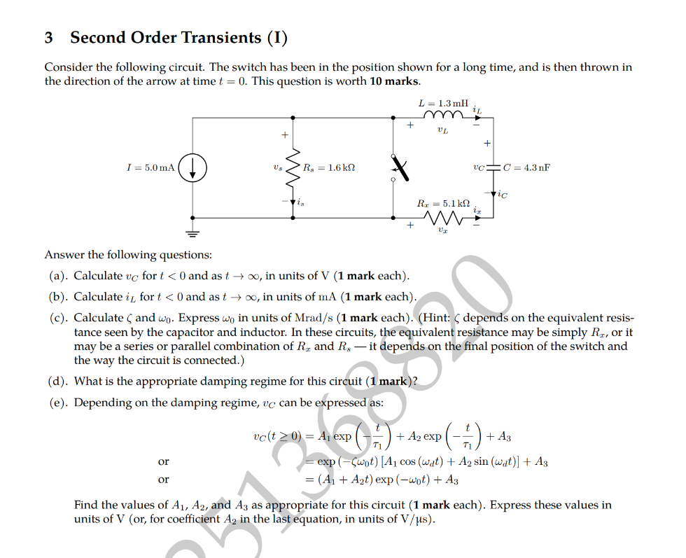 Solved 3 ﻿Second Order Transients (I)Consider the following | Chegg.com