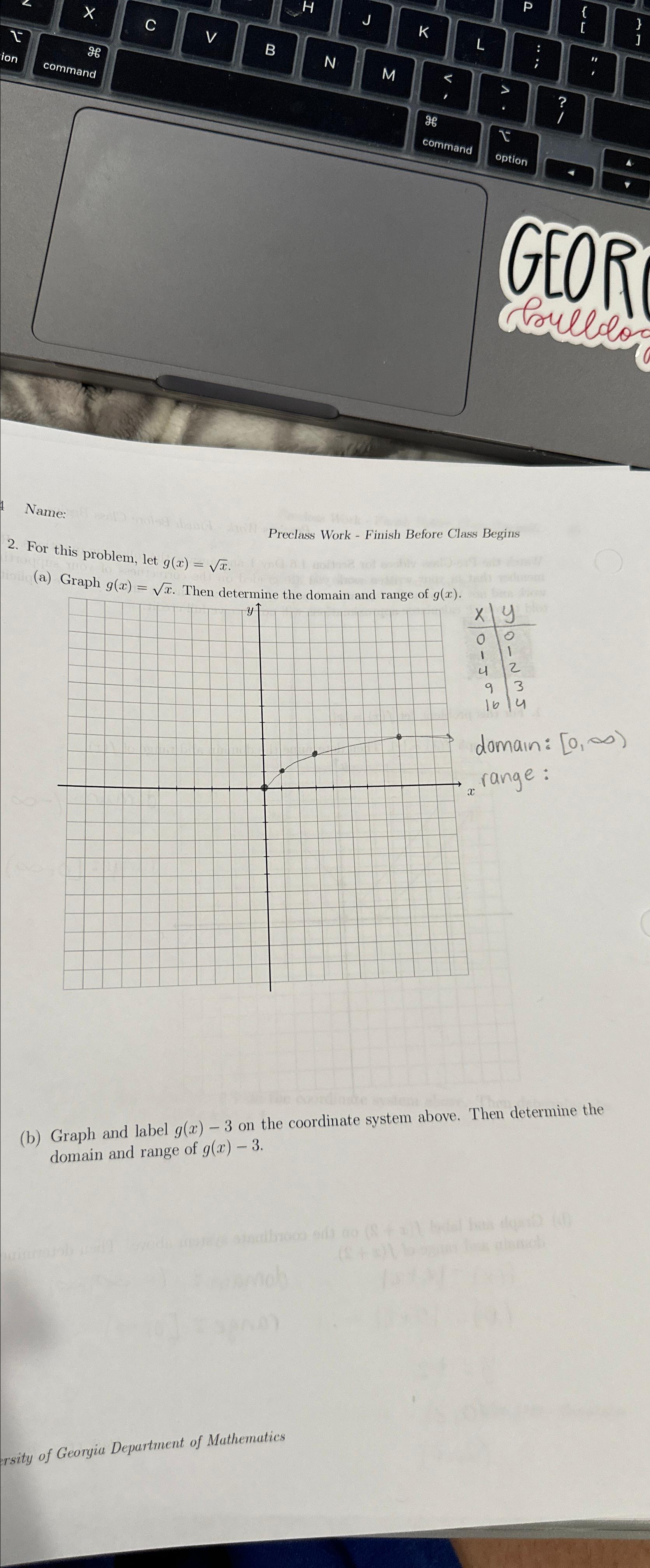 Solved Name:2. ﻿For this problem, let g(x)=x2.Preclass Work | Chegg.com