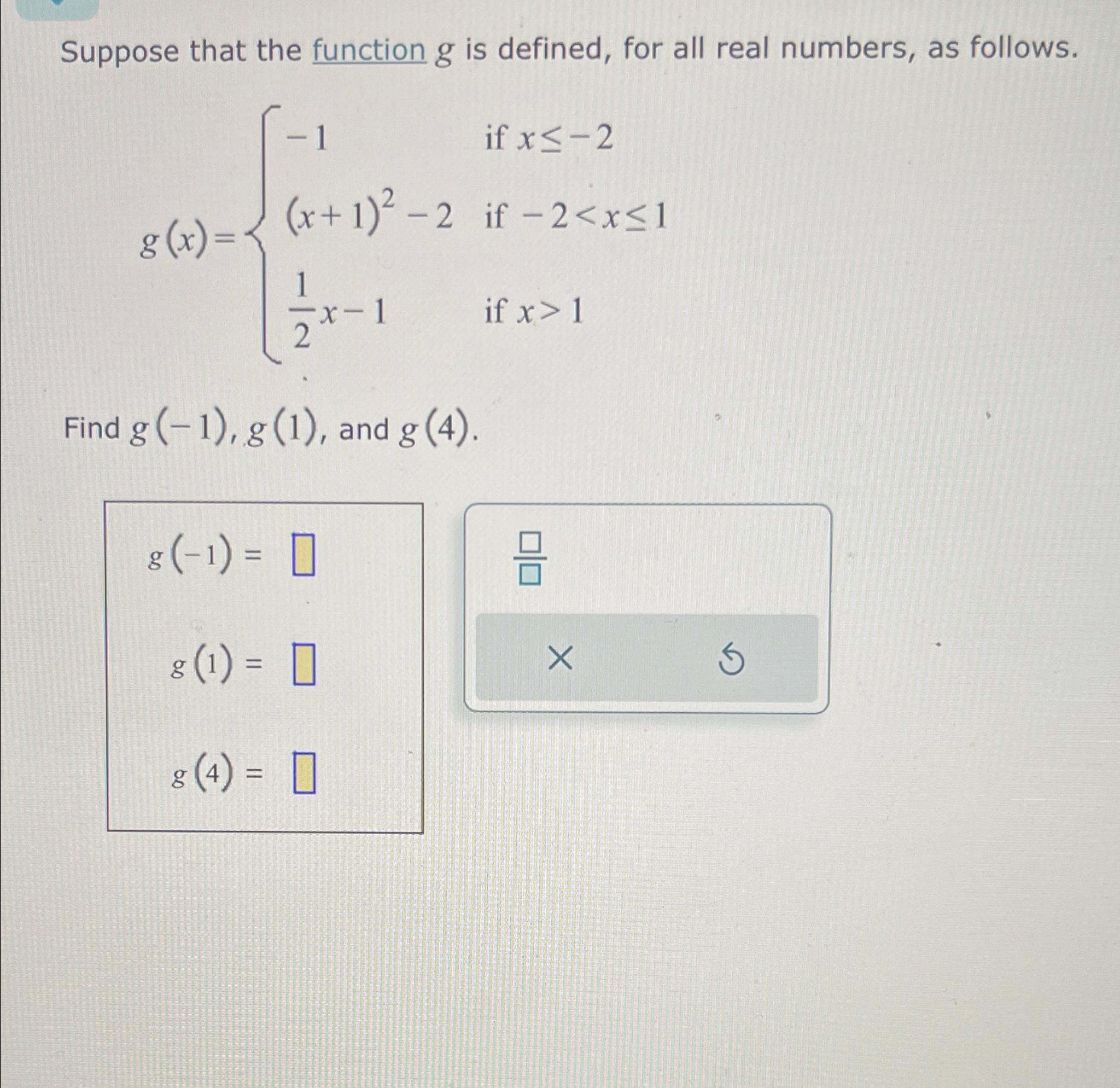 Solved Suppose that the function g ﻿is defined, for all real | Chegg.com
