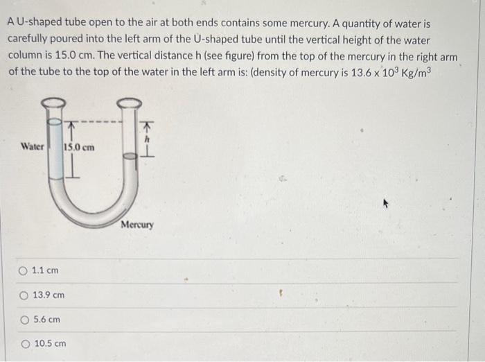 Solved A U-shaped tube open to the air at both ends contains | Chegg.com