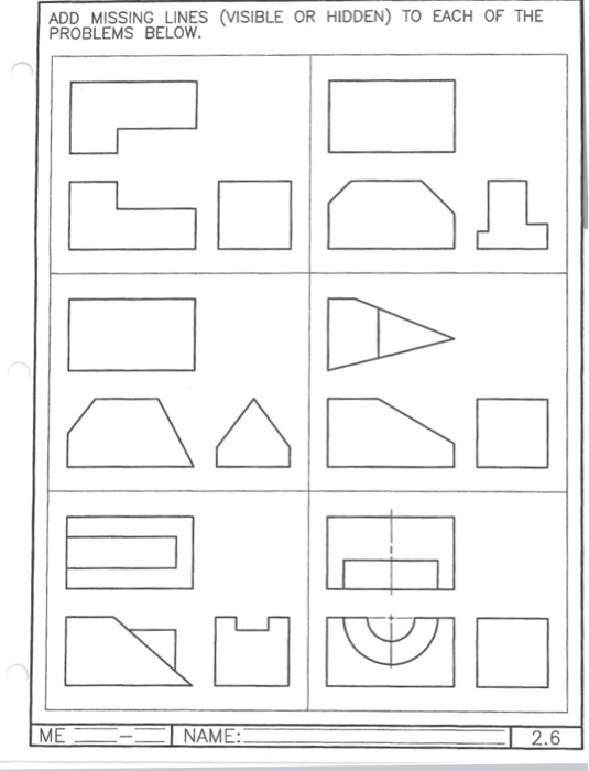 Solved ADD MISSING LINES (VISIBLE OR HIDDEN) TO EACH OF THE | Chegg.com
