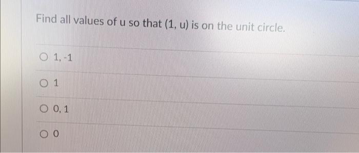 Solved Find all values of u so that (1, u) is on the unit | Chegg.com
