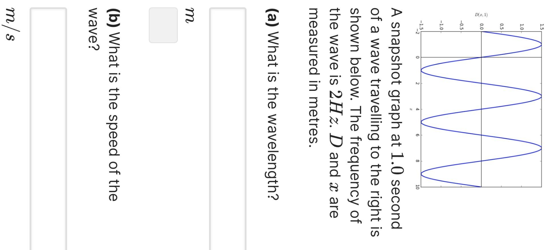 Solved A snapshot graph at 1.0 second of a wave travelling | Chegg.com