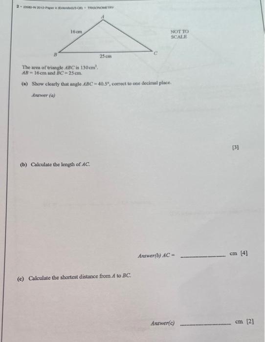 Solved NoT To SCAI. The area of triangle ABC is 130 cm2. | Chegg.com