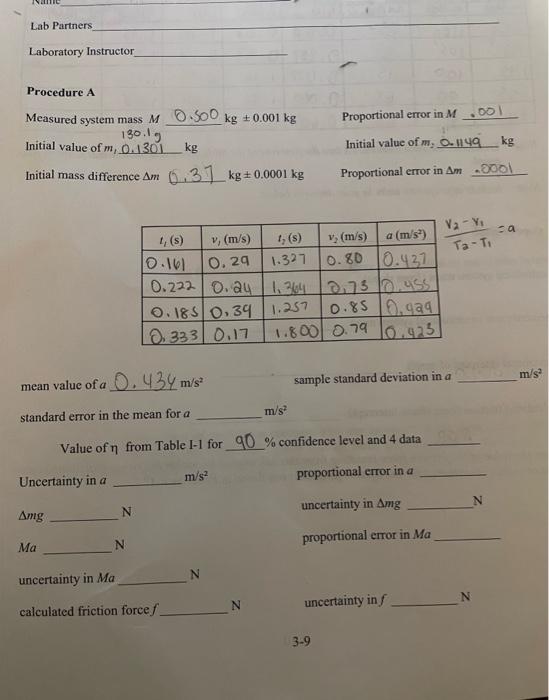 Solved Lab Partners Laboratory Instructor Proportional error | Chegg.com