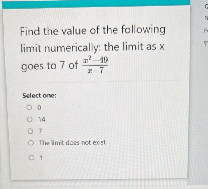 Solved Find the value of the following limit numerically: | Chegg.com