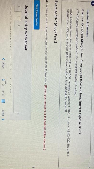 Solved Required information Exercise 10-7 (Algo) | Chegg.com