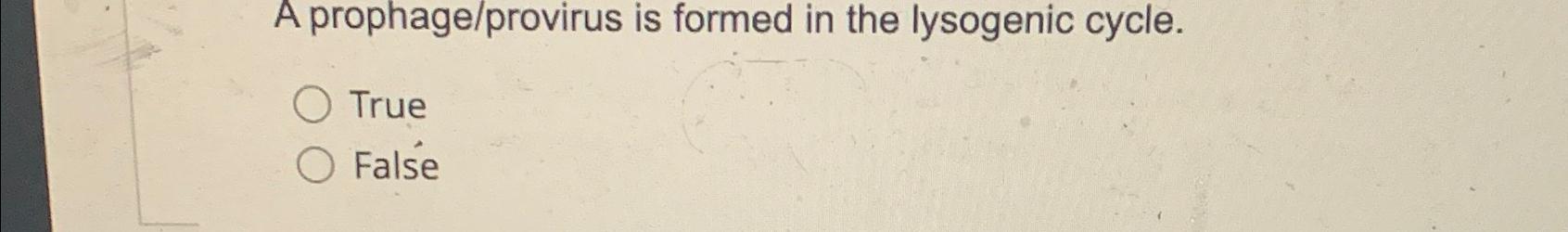 Solved A prophage/provirus is formed in the lysogenic | Chegg.com