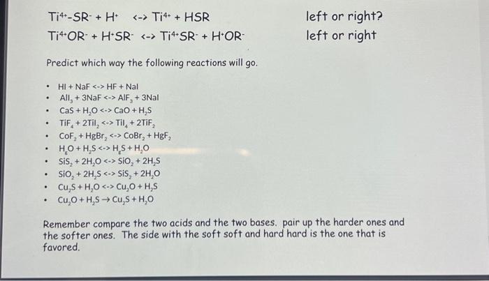 Solved Ti4+−SR−+H+⇔Ti4++HSR−Ti4+OR++H+SR−⇔Ti4+SR−+H+OR−left | Chegg.com