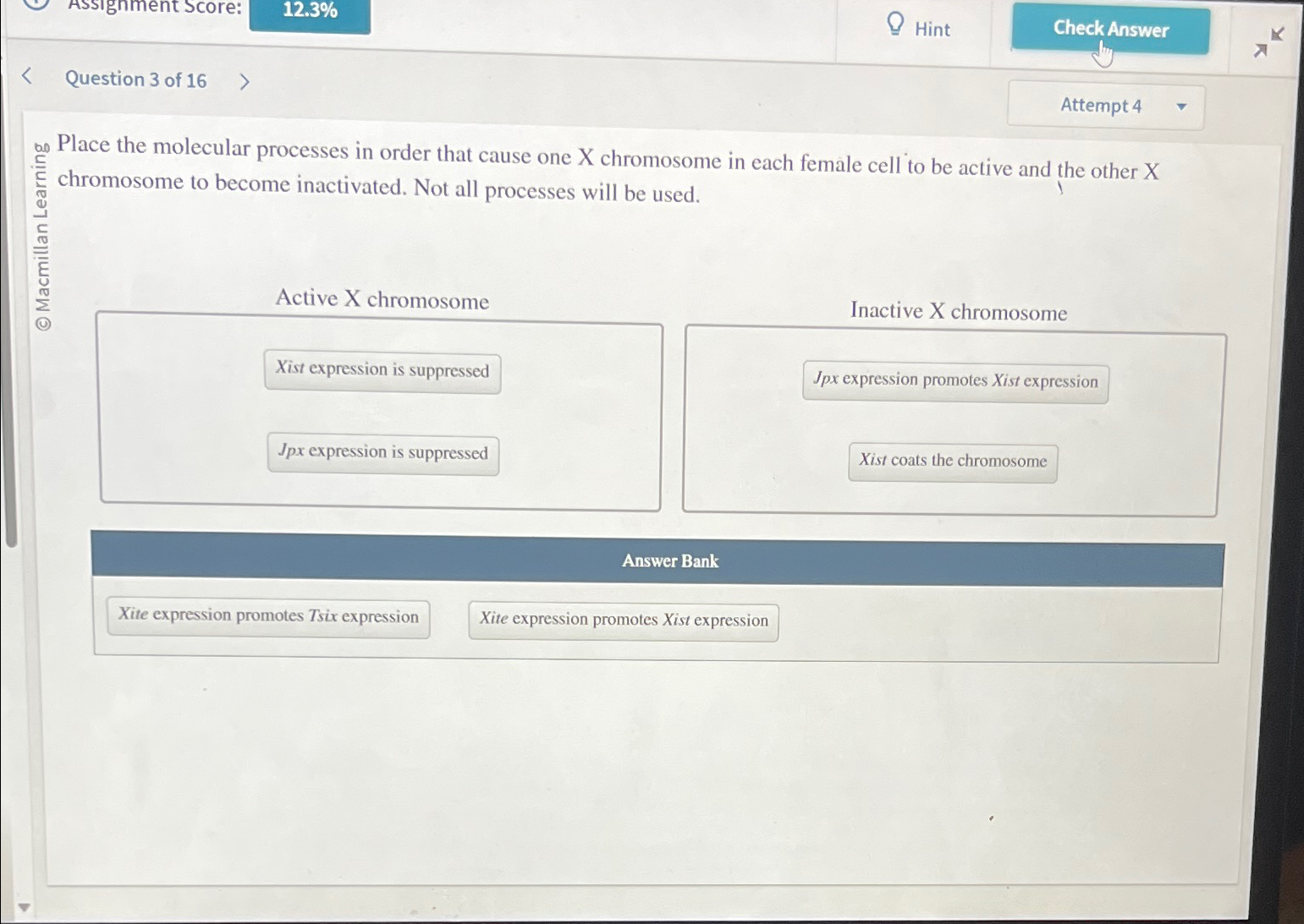 Solved Assignment Score:HintQuestion 3 ﻿of 16an Place the | Chegg.com