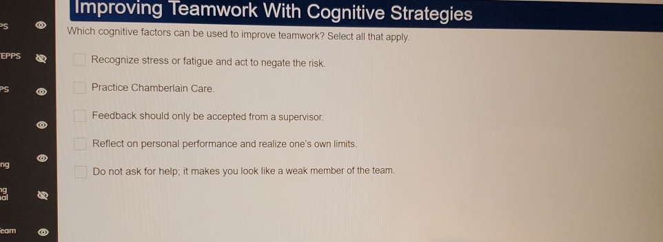 Solved Improving Teamwork With Cognitive StrategiesWhich | Chegg.com