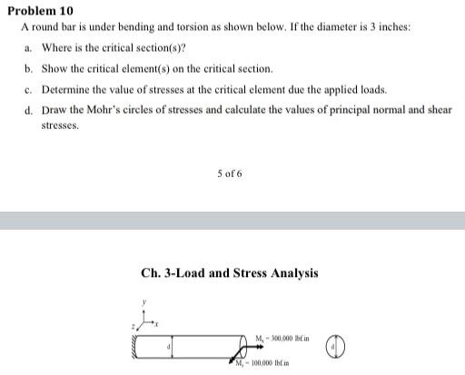 Solved Problem 10 A round bar is under bending and torsion | Chegg.com