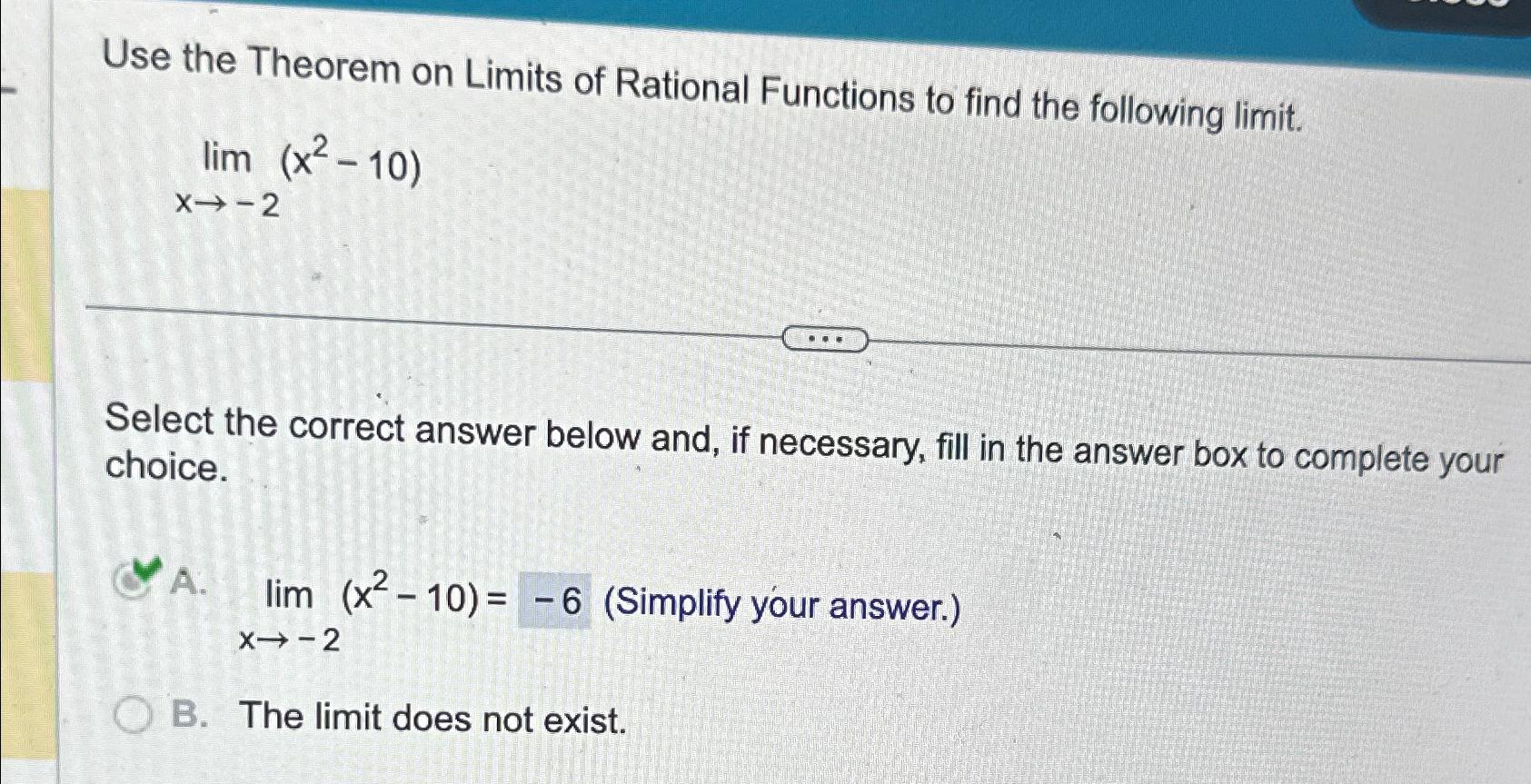 Solved Use the Theorem on Limits of Rational Functions to | Chegg.com