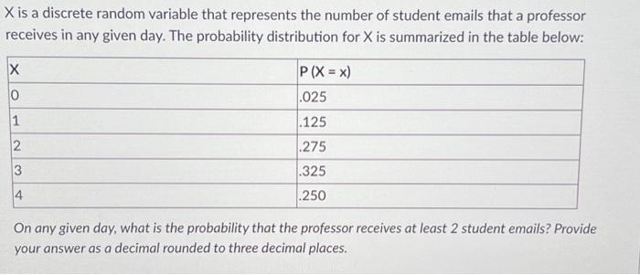 Solved X is a discrete random variable that represents the | Chegg.com