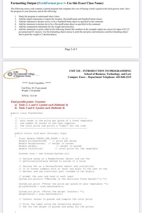 Formatting Output (FreshFormat.java