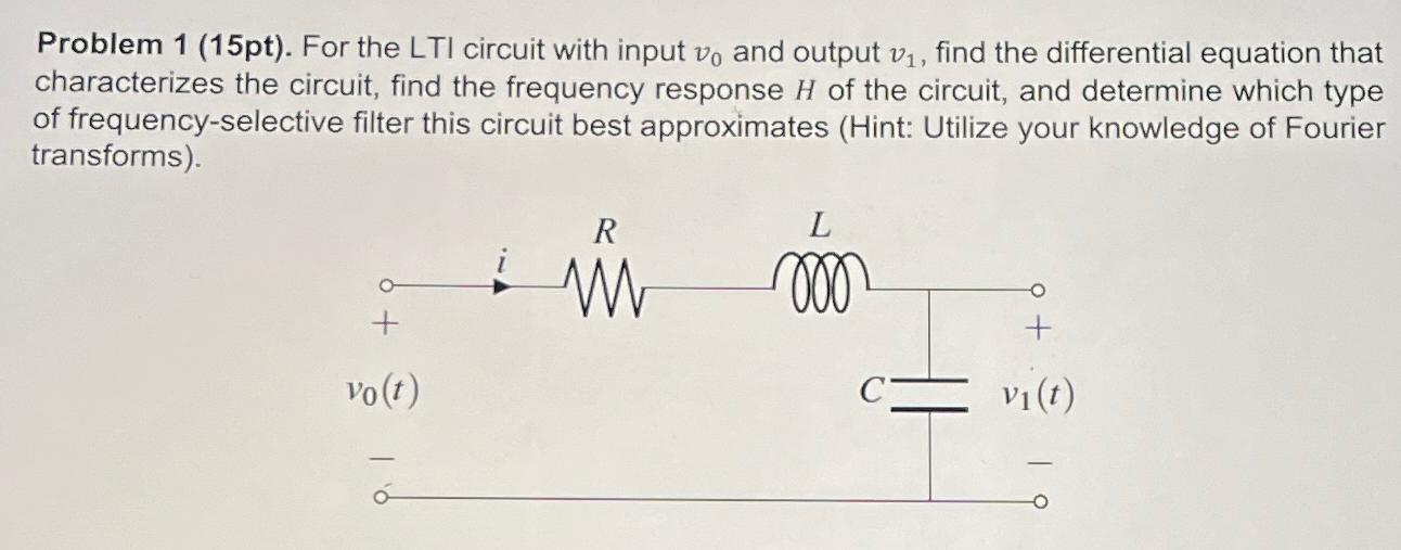 Solved Problem 1 (15pt). ﻿For the LTI circuit with input v0 | Chegg.com