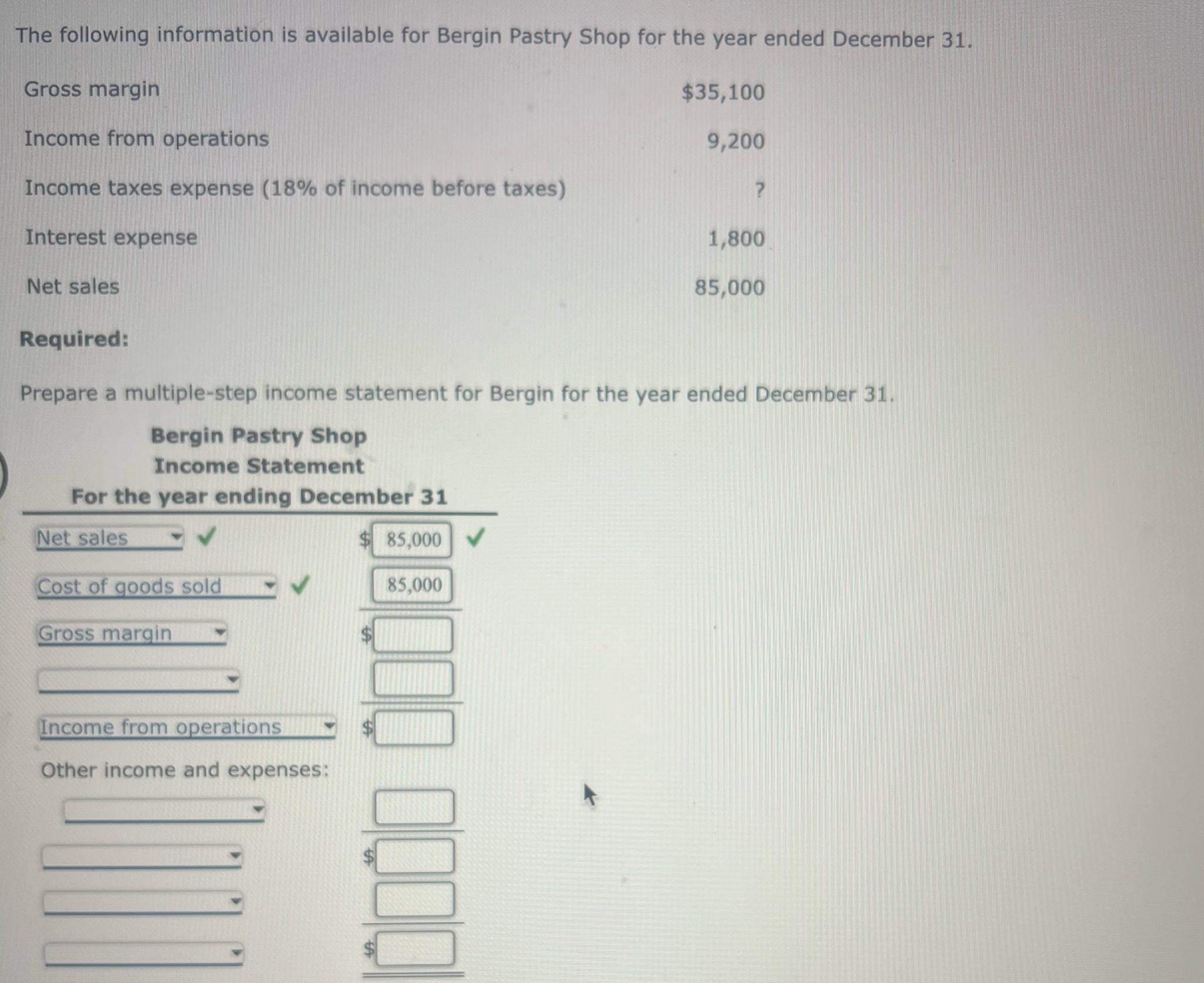 Solved The following information is available for Bergin | Chegg.com