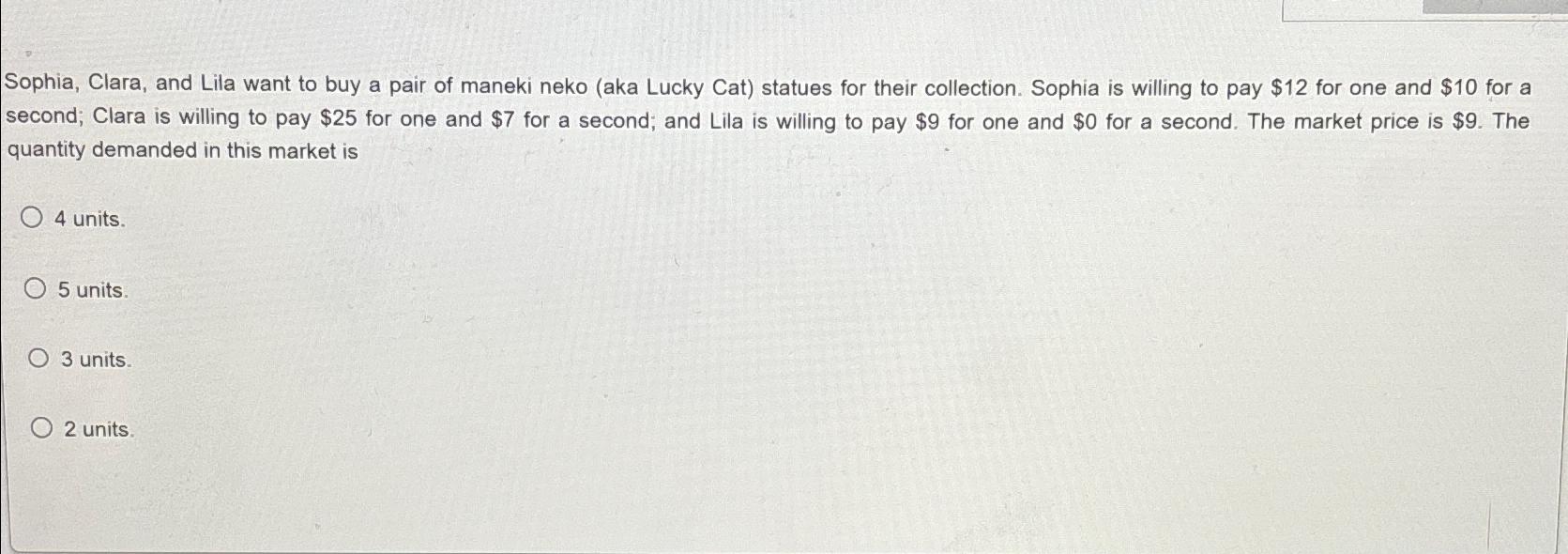 Solved Sophia, Clara, and Lila want to buy a pair of maneki | Chegg.com