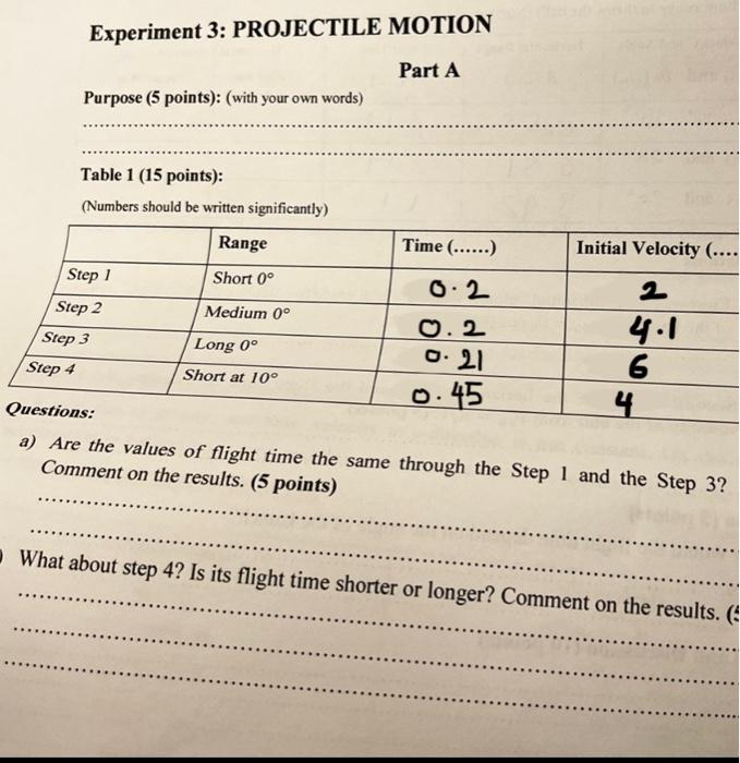 Solved Experiment 3: PROJECTILE MOTION Part A Purpose (5 | Chegg.com