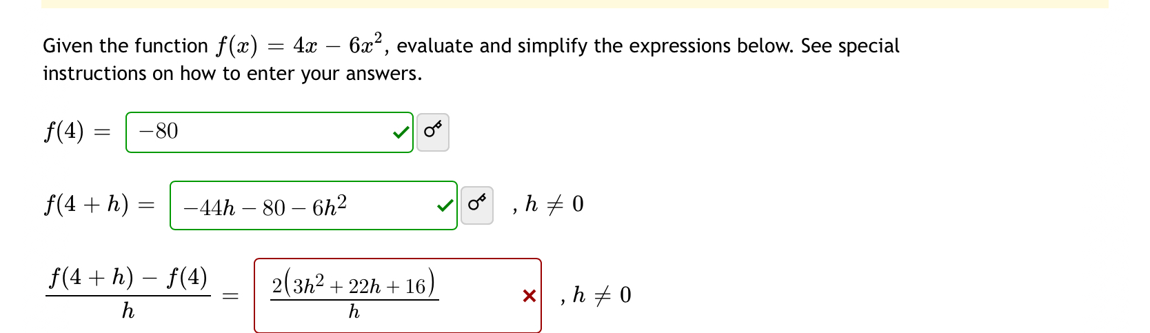 Solved Given the function f(x)=4x-6x2, ﻿evaluate and | Chegg.com