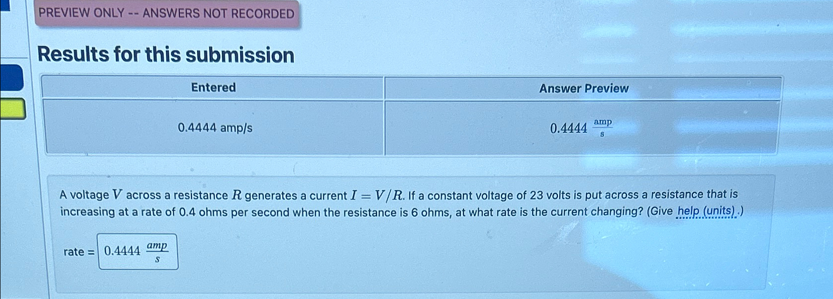 Solved PREVIEW ONLY -- ﻿ANSWERS NOT RECORDEDResults for this | Chegg.com