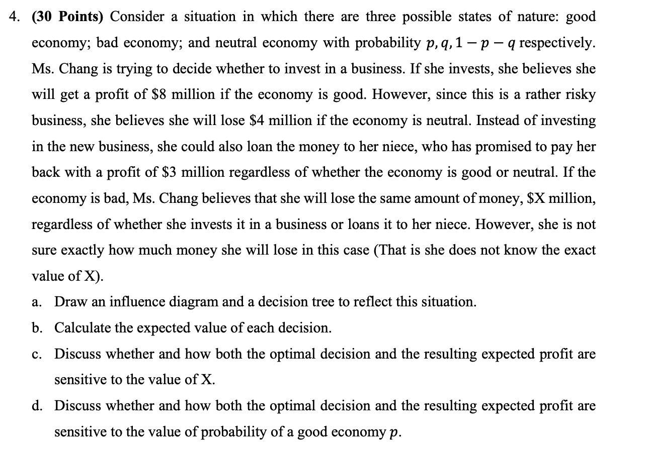 Solved 4. ( 30 ﻿Points) ﻿Consider a situation in which there | Chegg.com